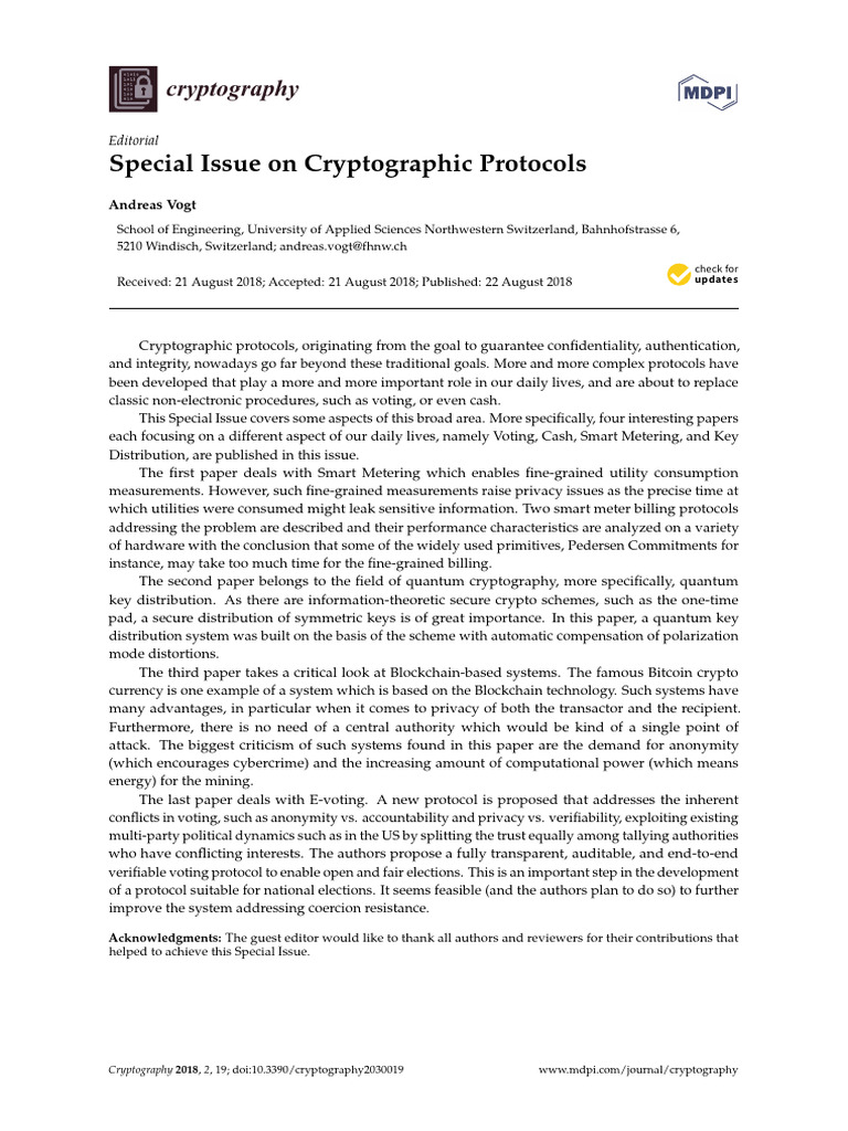 Special Issue On Cryptographic Protocols | PDF | Cryptography | Cryptocurrency