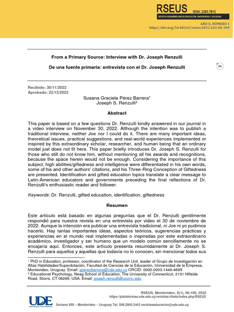 Entrevista Ingles Renzulli | PDF | Intellectual Giftedness | Gifted ...