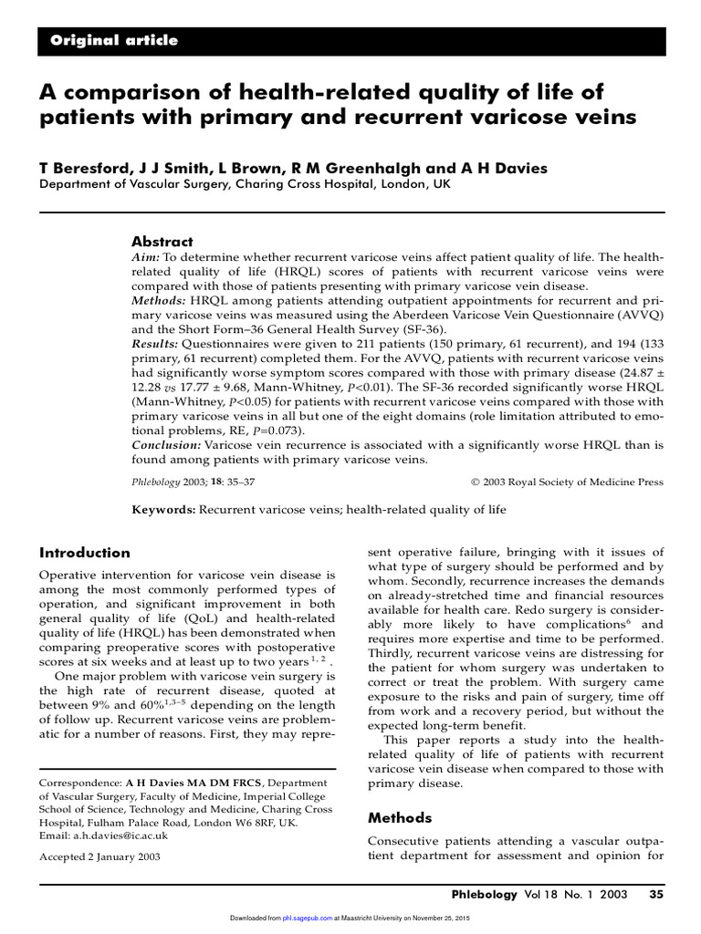 Phlebology The Journal of Venous Disease 2003 Beresford | PDF ...