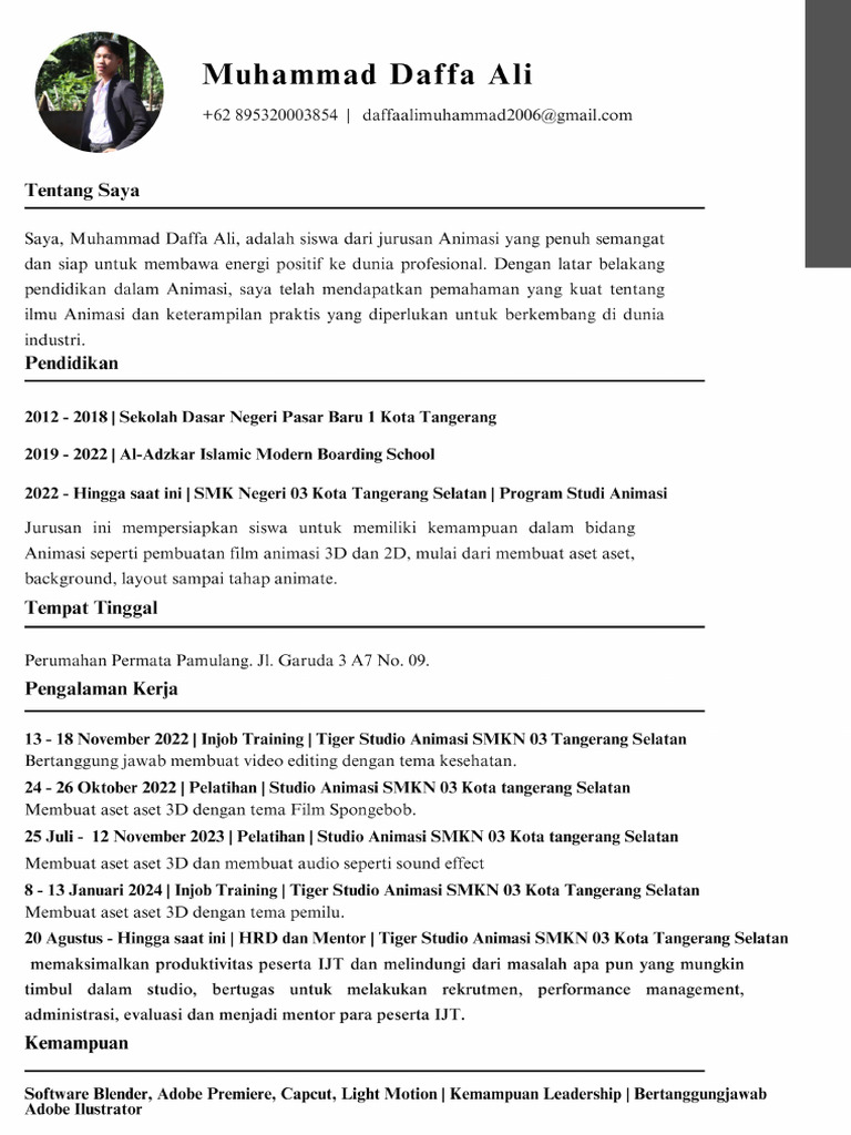 CV - Muhammad Daffa Ali - Lamaran Praktek Kerja Lapangan | PDF