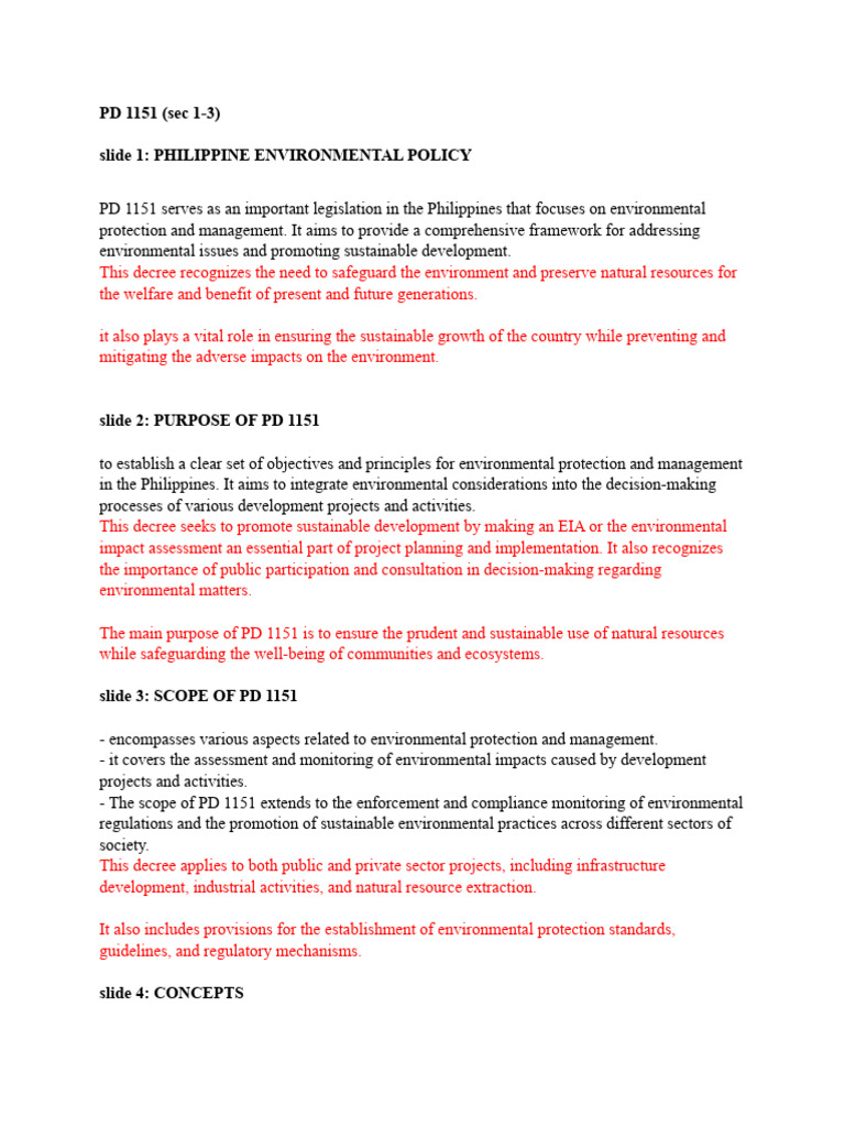 PD 1151 SEC 1 3 Sish Script | PDF | Environmental Impact Assessment | Waste