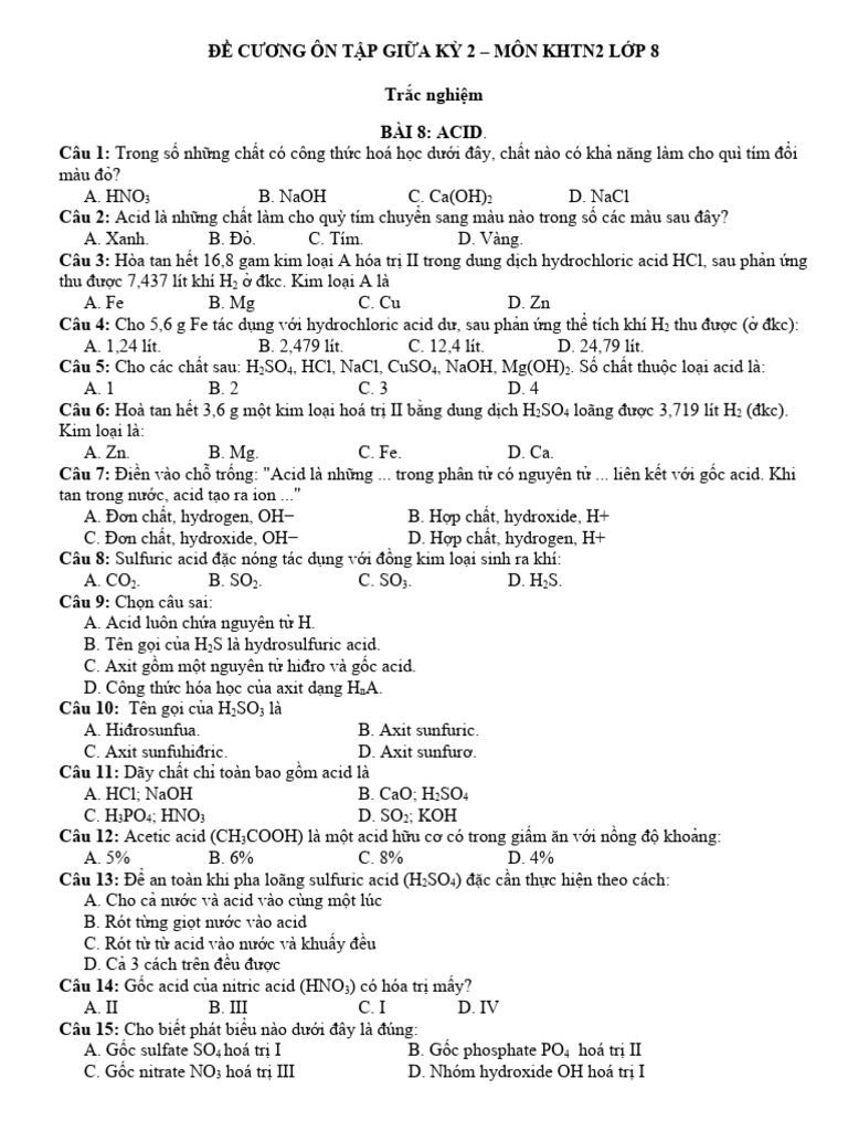 ĐỀ-CƯƠNG-GK2-HÓA-8 | PDF