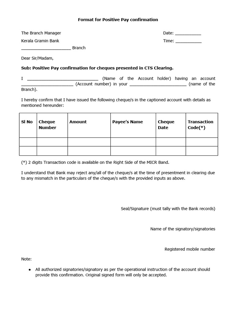 KERLA GRAIMN BANK POSITIVE PAY Format | PDF