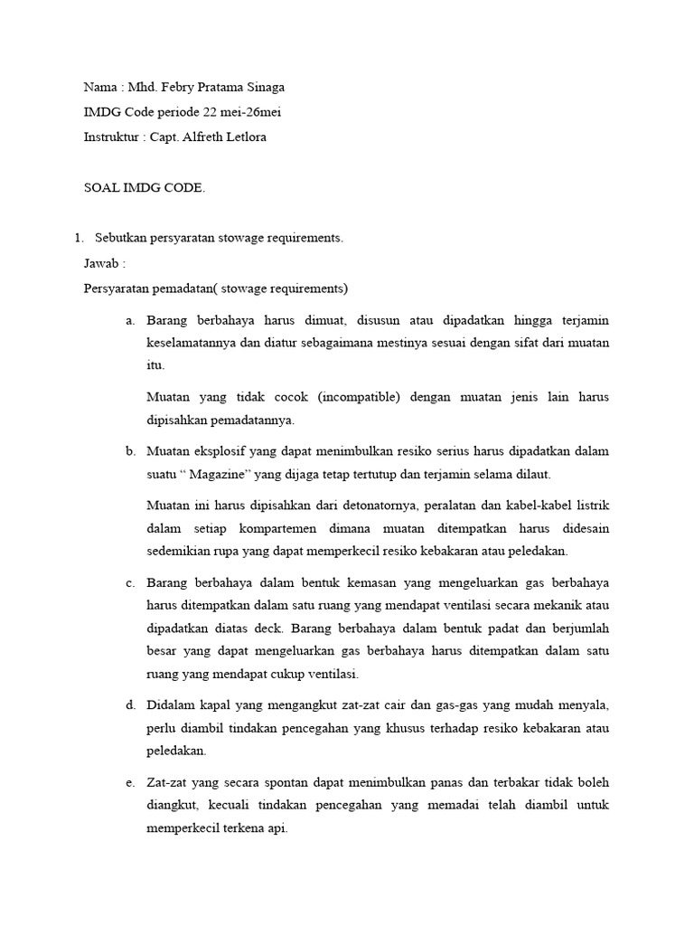 Contoh Sertifikat IMDG Code 2022 | PDF