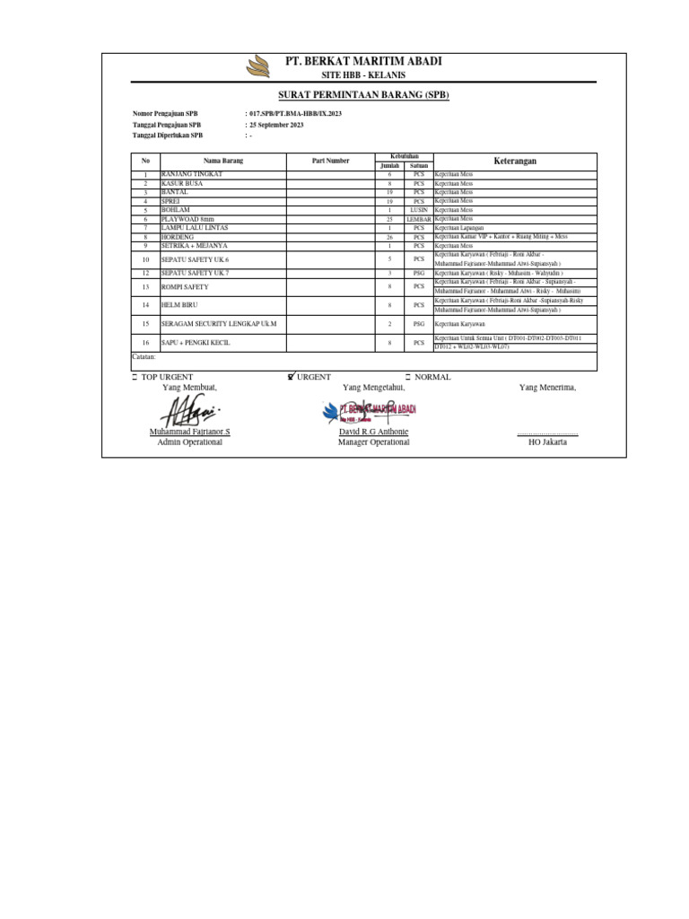 Surat Permintaan Barang (SPB) | PDF