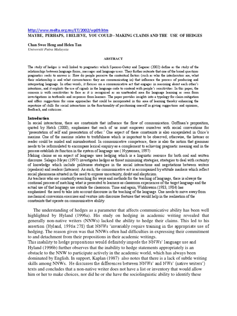 Understanding Hedges in Communication | PDF | Verb | Clause
