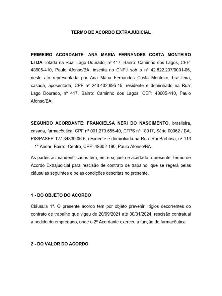 Termo de Acordo Extrajudicial Trabalhista | Download grátis PDF ... Termo de Acordo Extrajudicial Trabalhista | Download grátis PDF ...