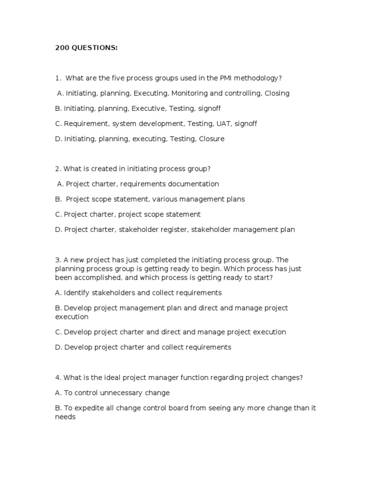 PMP 200 Questions | PDF | Project Management | Business Process