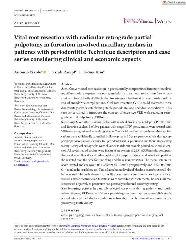 Int Endodontic J - 2024 - Ciardo - Vital root resection with radicular ...