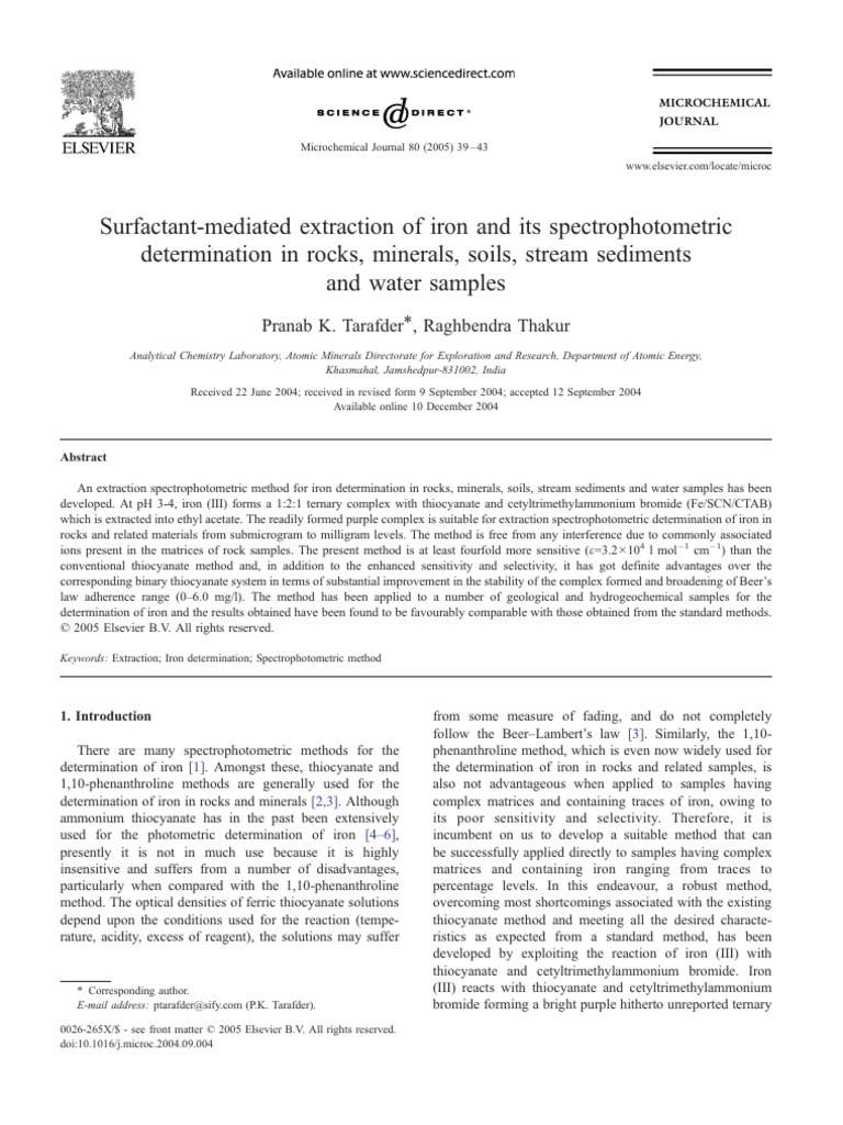 Surfactant-Mediated Extraction of Iron and Its Spectrophotometric ...