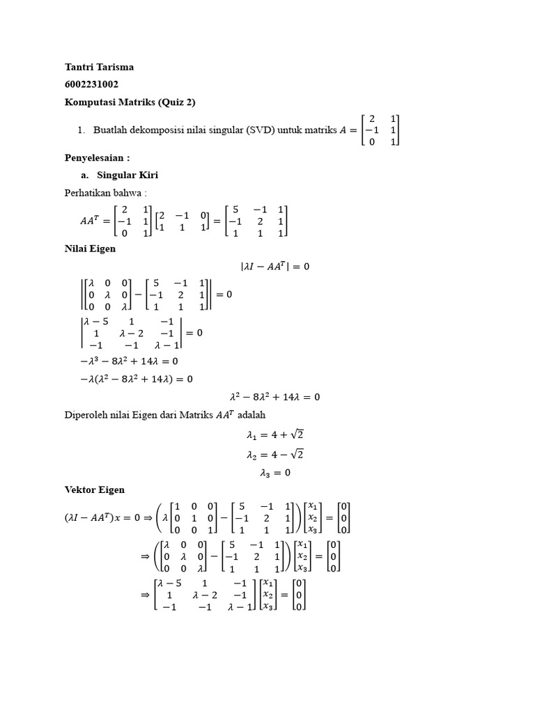 Quiz Si Matrik | PDF