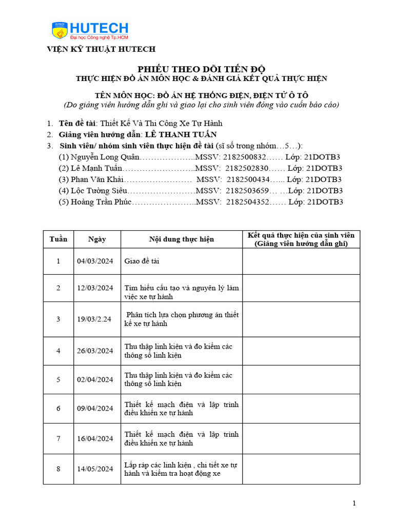 Phieu Theo Doi Tien Do Cap Nhat | PDF