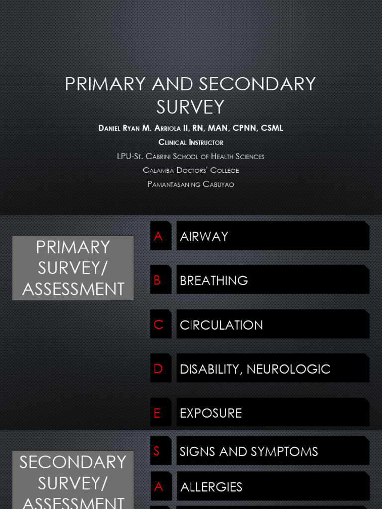 PRIMARY AND SECONDARY SURVEY ER TRIAGE BLS ACLS - PPTX 1 | PDF ...