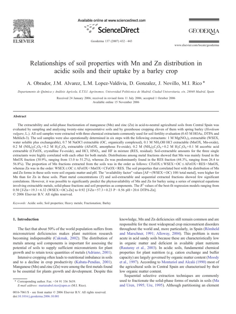 Relationships of Soil Properties With MN and ZN Distribution in Acidic Soils and Their Uptake by ...