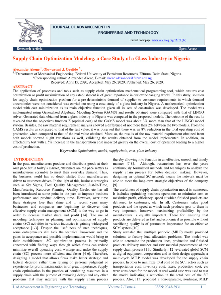 Supply_Chain_Optimization_Modeling_a_Cas | PDF | Mathematical Optimization | Linear Programming