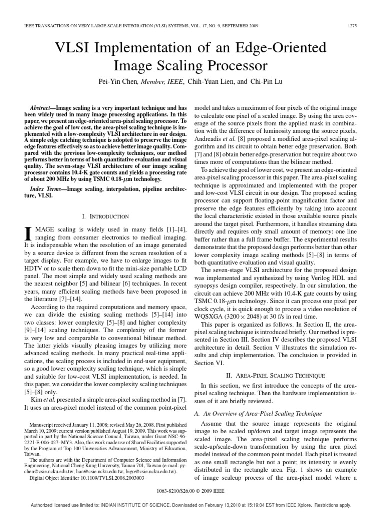 VLSI Implementation of An Edge-Oriented Image Scaling Processor | PDF | Rounding | Central ...