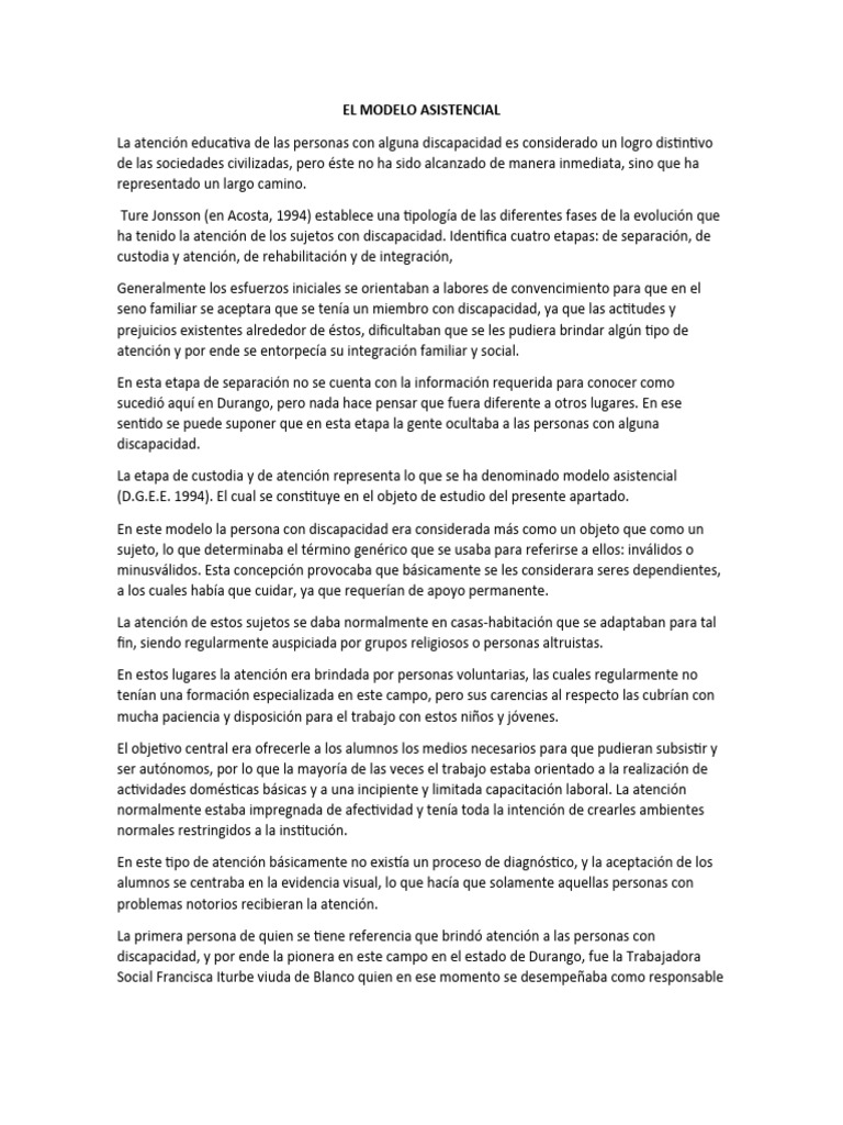 Modelo Asistencial en Educación Especial | PDF | Escuelas | Educación ...