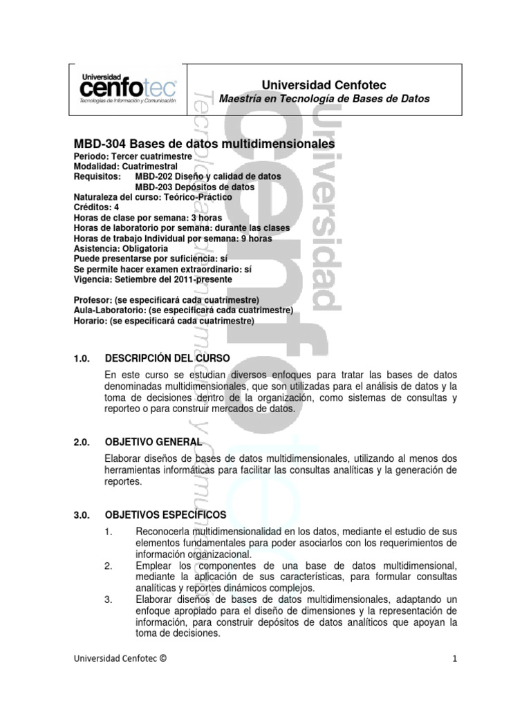 MBD-304 Bases de Datos Multidimensionales | PDF | Bases de datos | Software
