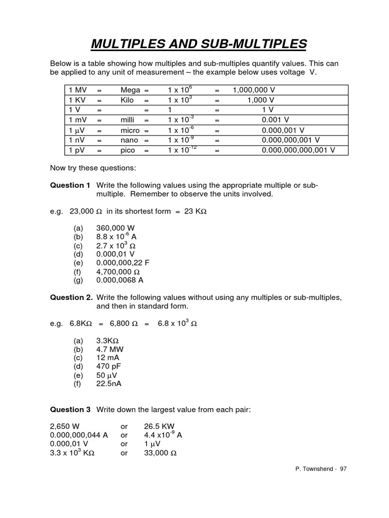 Multiples and Sub-Multiples Worksheet | PDF | Teaching Methods & Materials