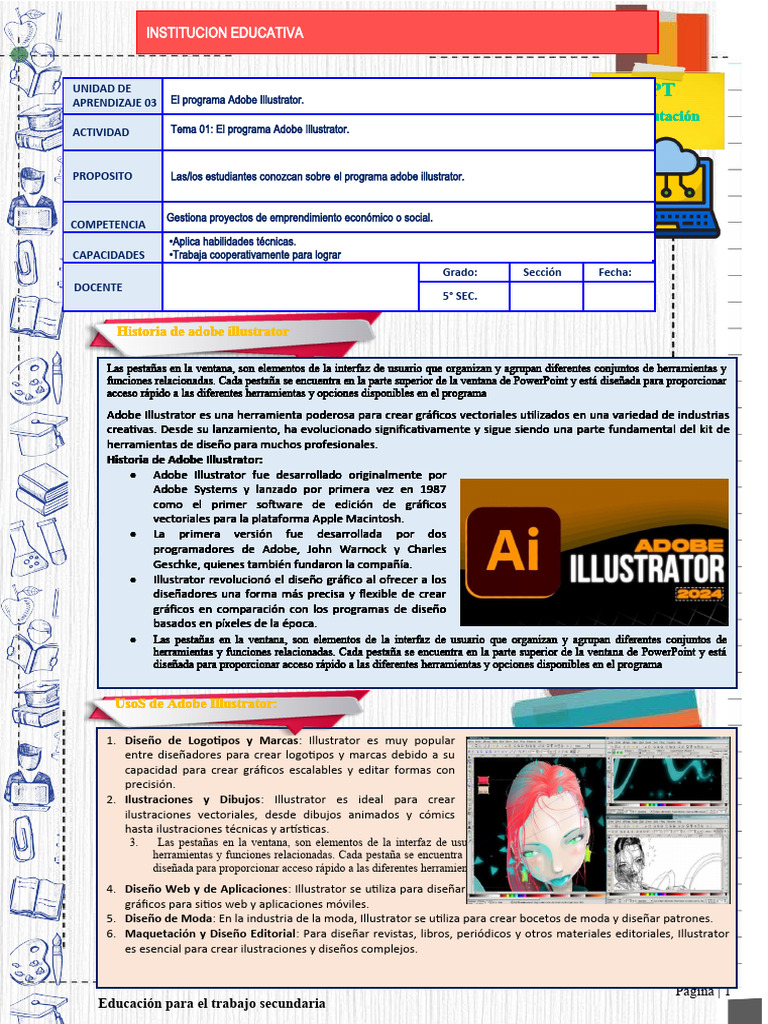 5° Ept. Computacion Ficha Actv 01 Unidad 03 | PDF | Ilustrador Adobe | Microsoft PowerPoint