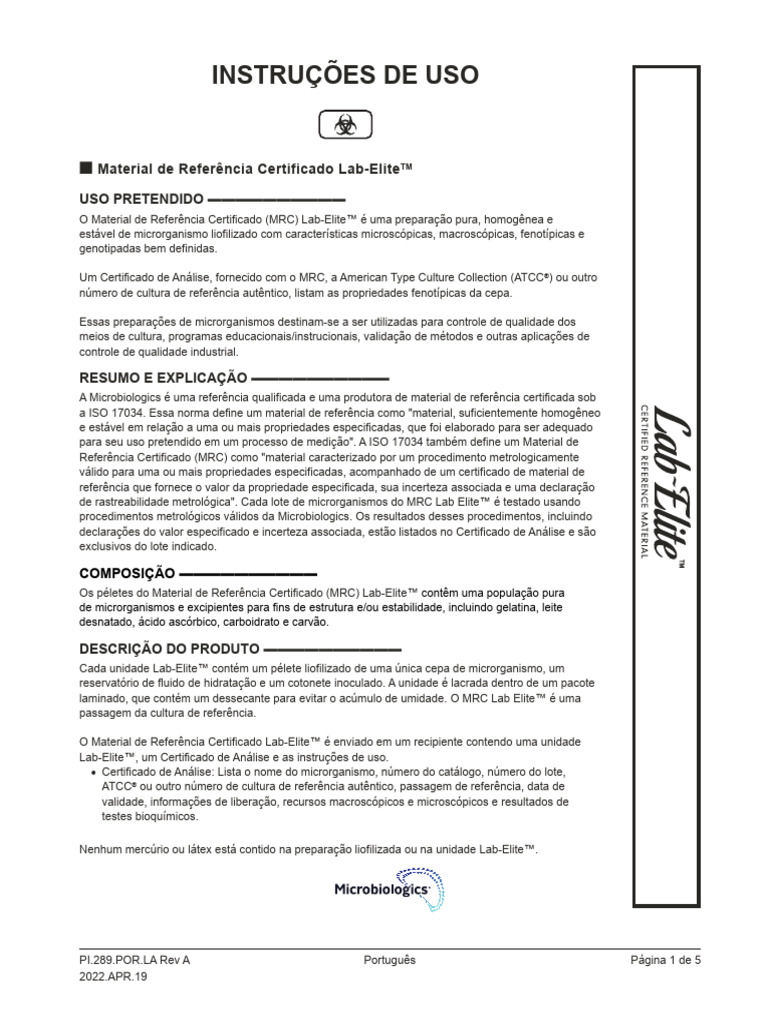 Material de Referência Certificado Lab-Elite™ | PDF | Microrganismo