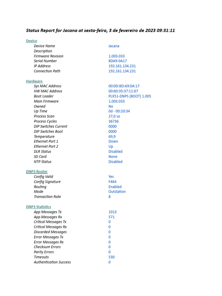 Device Status Report: Jacana | PDF | Ip Address | Computer Architecture