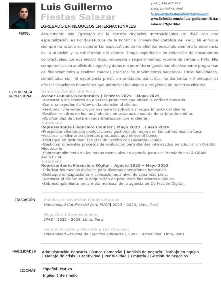 CV HV_FIESTAS SALAZAR LUIS | Descargar gratis PDF | Bancos | Perú