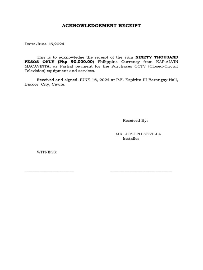 Acknowledgement Receipt CCTV | PDF | Finance & Money Management | Home ...
