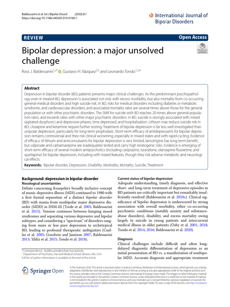Bipolar Depressio A Major Unsolved Challenge | PDF | Bipolar Disorder | Major Depressive Disorder