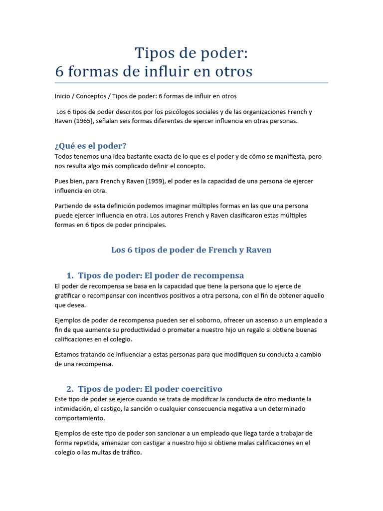 6 Tipos de Poder | PDF | Comportamiento | Conceptos psicologicos