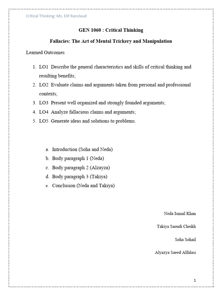 Critical Thinking Assignment | PDF | Fallacy | Thought