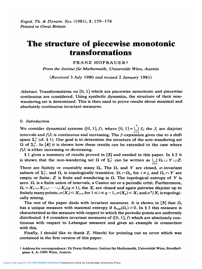 The Structure of Piecewise Monotonic Transformations | PDF | Interval ...