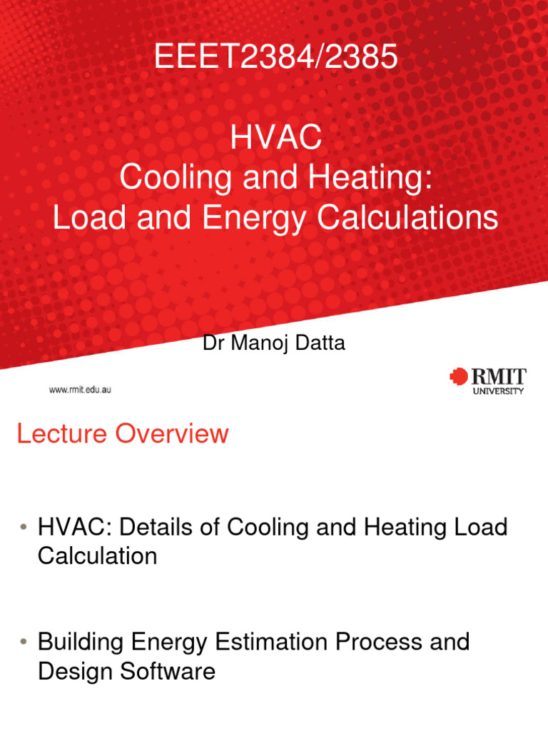 Lecture 13 Cooling And Heating Load Energy Calculations Pdf Air Conditioning