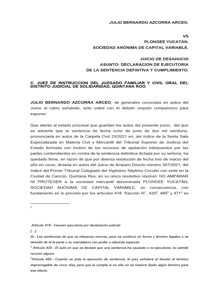 Causa Ejecutoria La Sentencia | PDF | Sentencia (ley) | Judicaturas