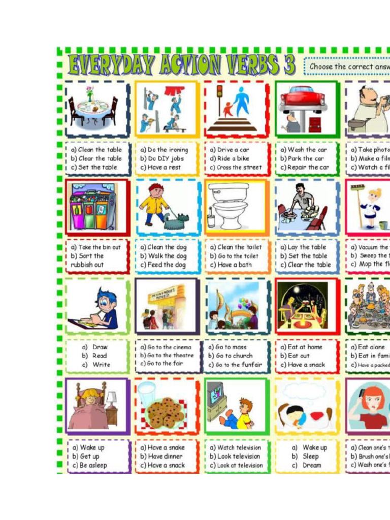 EVERYDAY ACTION VERBS EXERCISES | PDF