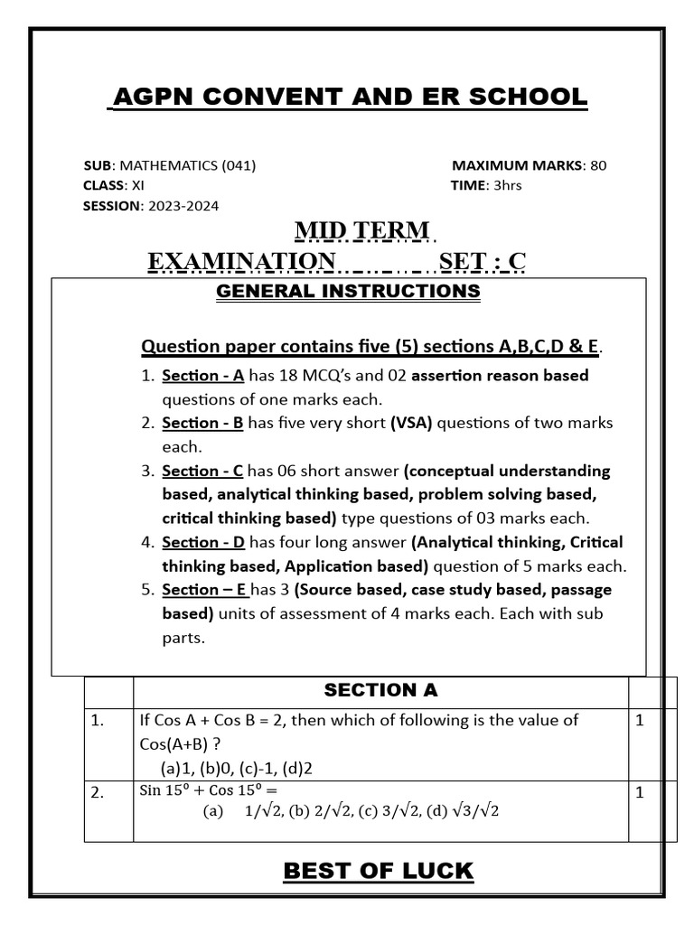 Maths Xi Set C 7 | PDF | Trigonometric Functions | Ellipse