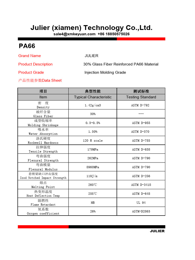 Pa66 gf30 Plastic Material Properties | Download Free PDF | Plastic | Fibers