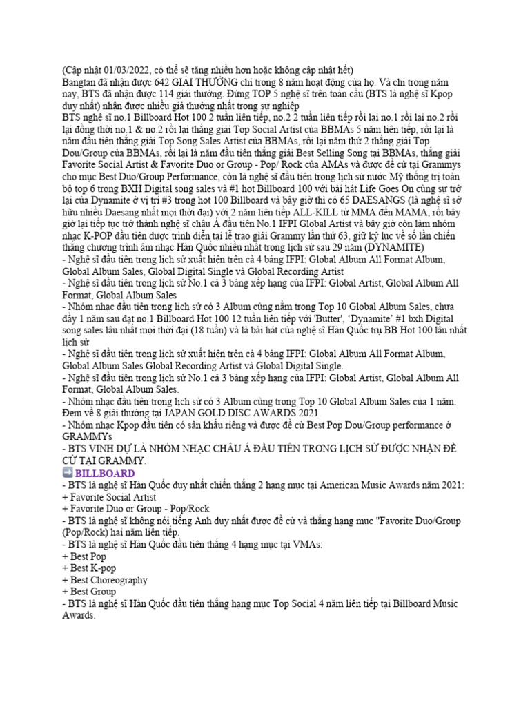 Giải Thưởng Bts | PDF