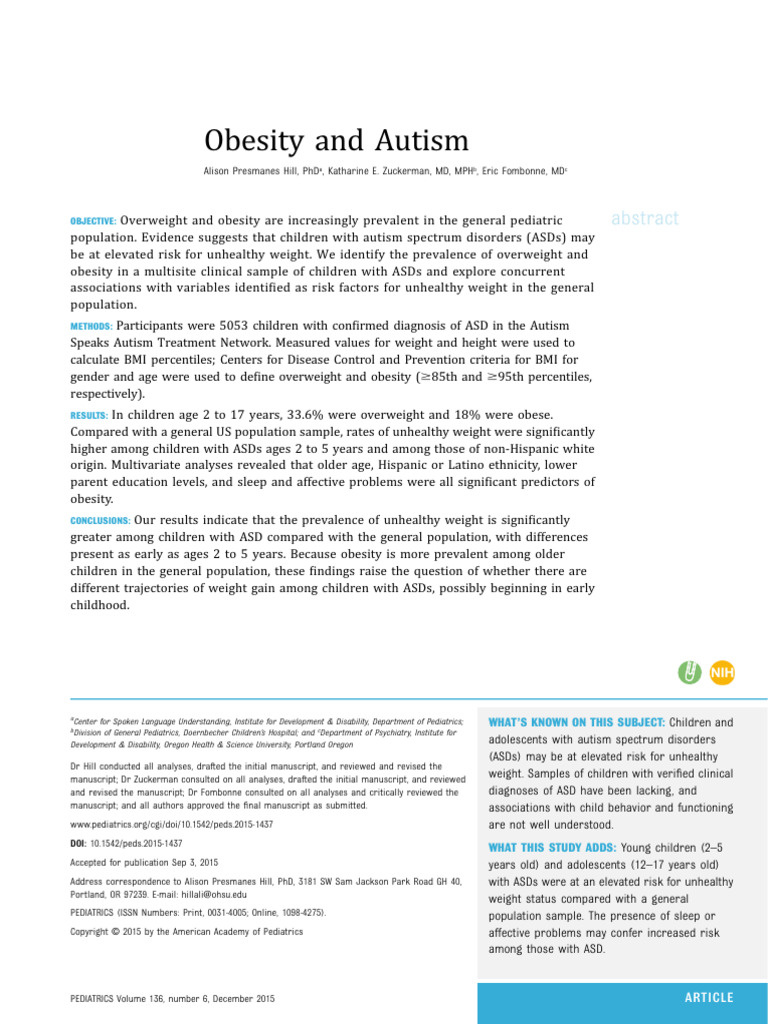 Hill 2015 (Met Obesidade X Autismo) | PDF | Autism Spectrum | Obesity