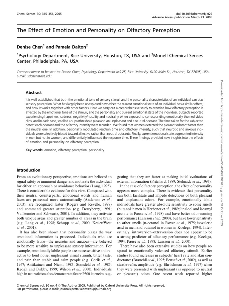 The Effect of Emotion and Personality On Olfactory Perception | PDF ...
