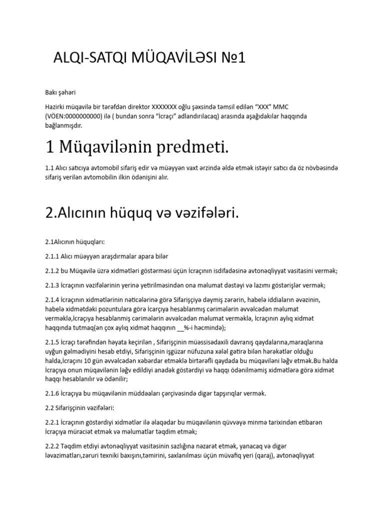 Alqi Satqi Muqavilesi | PDF