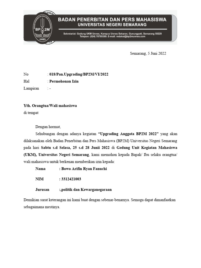 Surat Permohonan Izin Orang Tua | PDF | Ilmu Sosial | Kesehatan Holistik