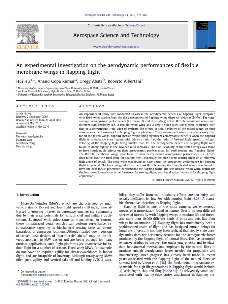 2010 AST Flapping Membrane Wing | PDF | Flight | Wing