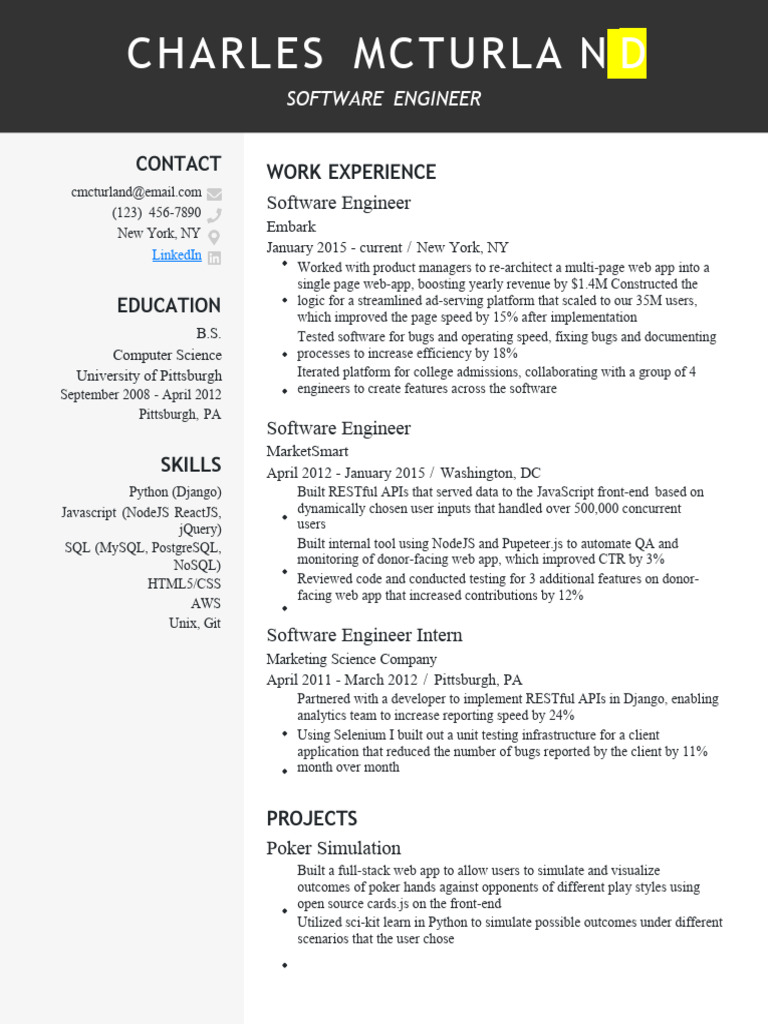software-engineer-resume-example | Download Free PDF | Web Application | Software