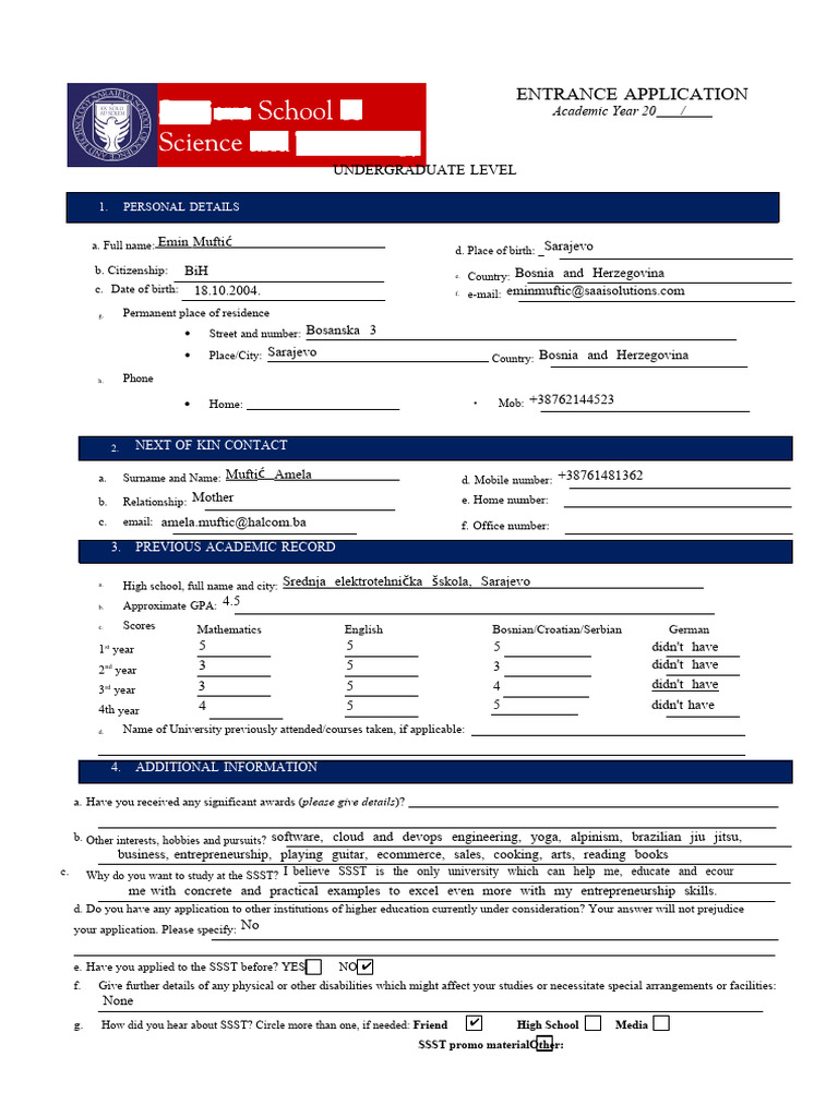 Undergraduate Application Form | PDF | Science | Economics