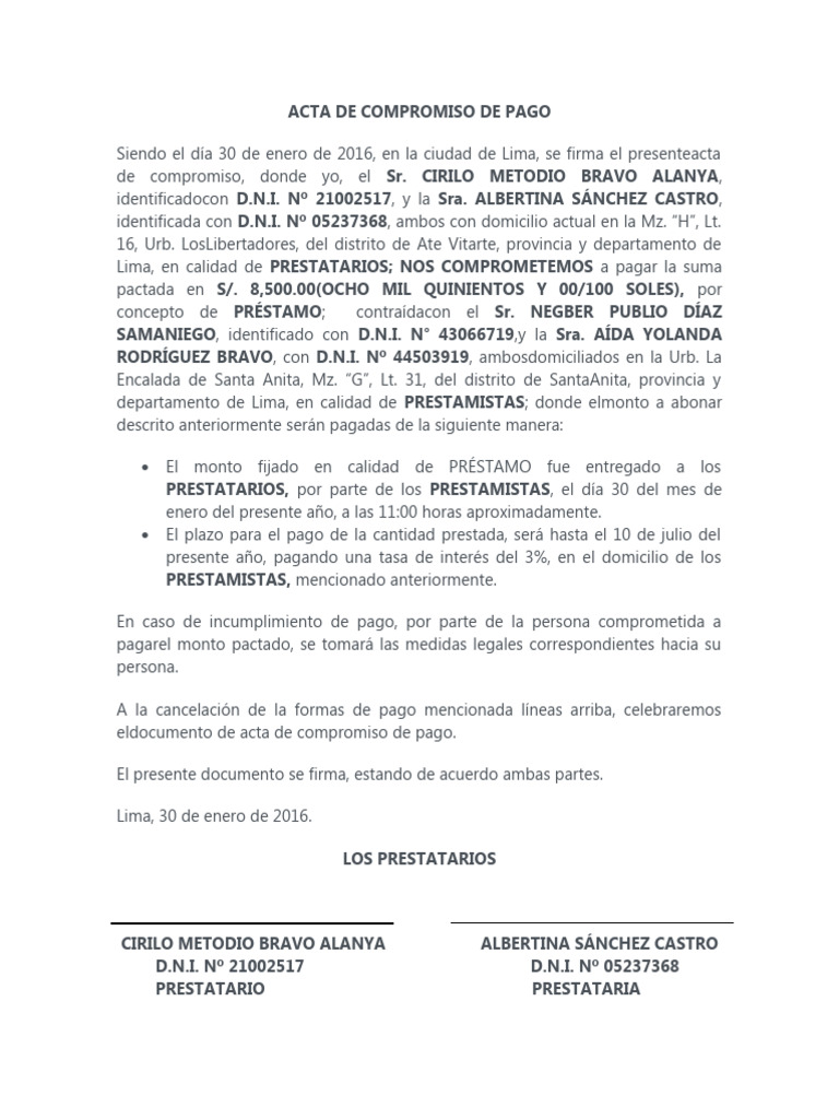ACTA DE COMPROMISO DE PAGO | PDF