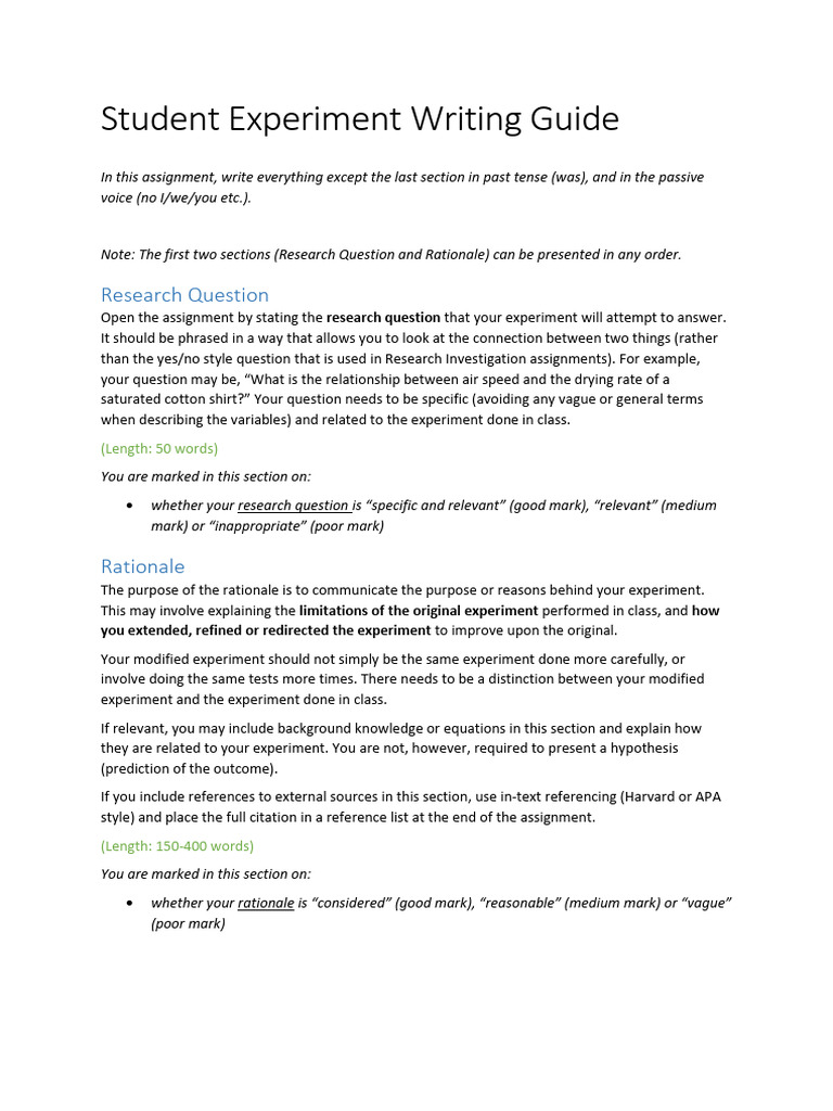 STUDENT EXPERIMENT Writing Guide | PDF | Experiment | Validity (Statistics)