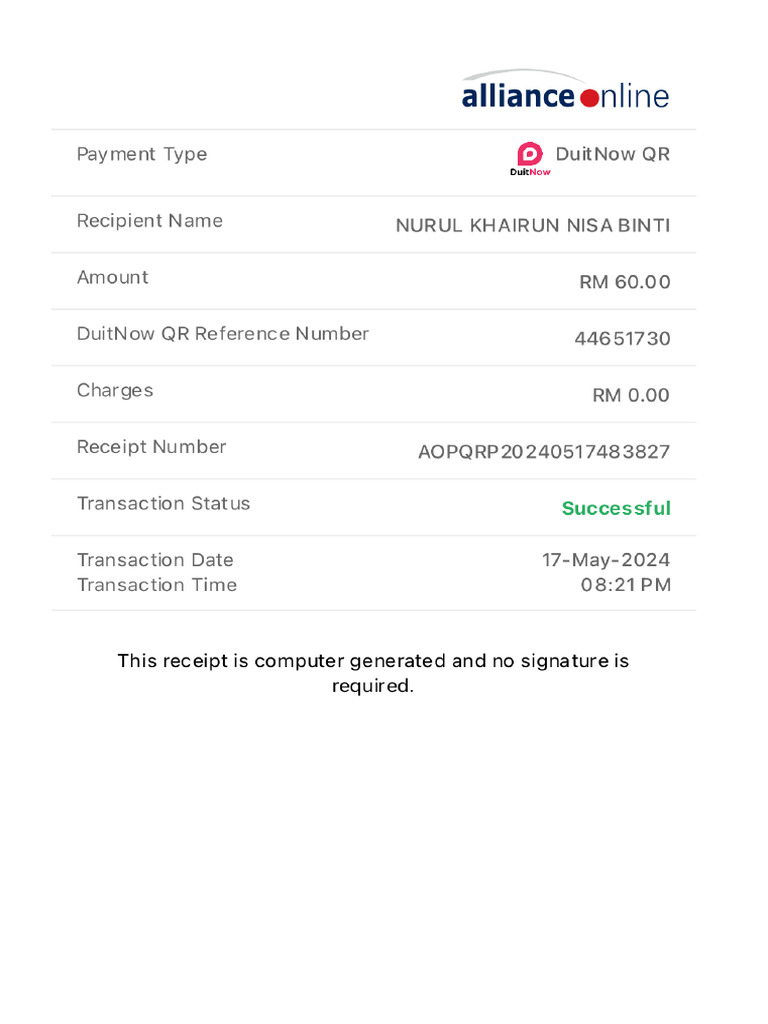 Alliance Receipt | PDF