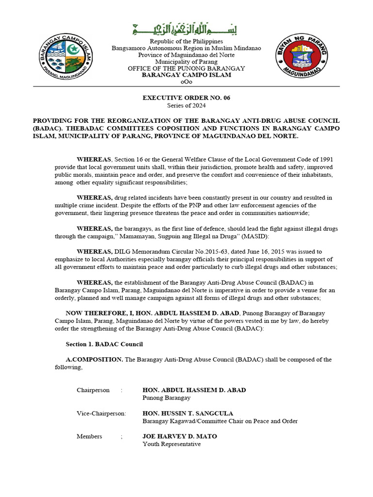 Eo 06 2024 Badac Commettee Composition Campo Islam | PDF | Justice ...