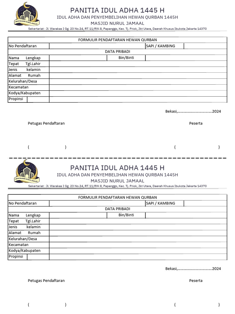 Formulir Pendaftaran Hewan Qurban - 20240612 - 221332 - 0000 | PDF